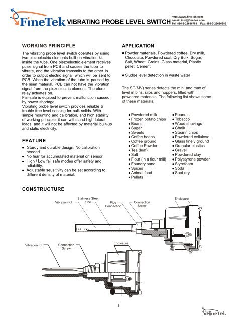 VIBRATING PROBE LEVEL SWITCH