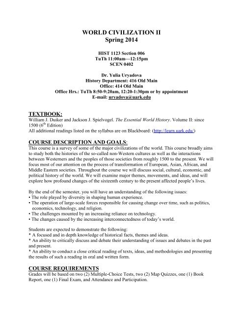 World Civilizations II: 1500â Present HIST 1123 Fall 2012
