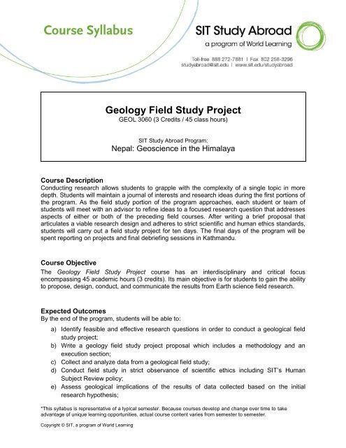 Geology Field Study Project - syllabus