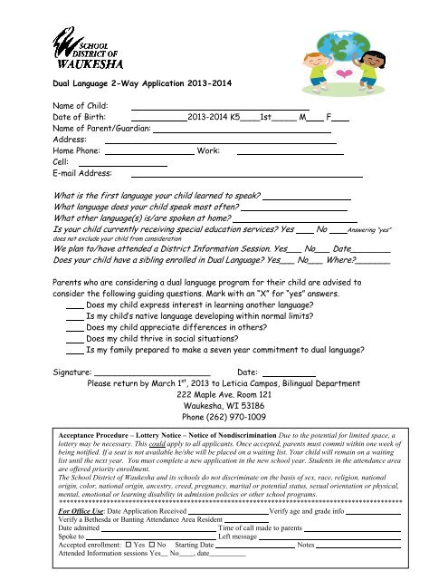 Dual Language Program Application - Waukesha School District