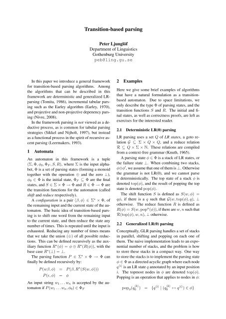 Transition-based parsing - GUP