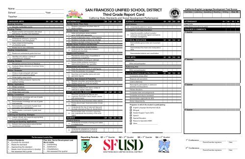 Report Card grade 3 - San Francisco Public Schools