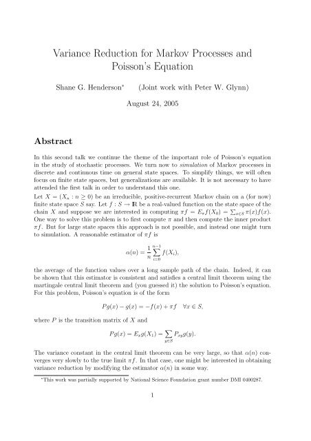 Variance Reduction for Markov Processes and Poisson's ... - LNMB