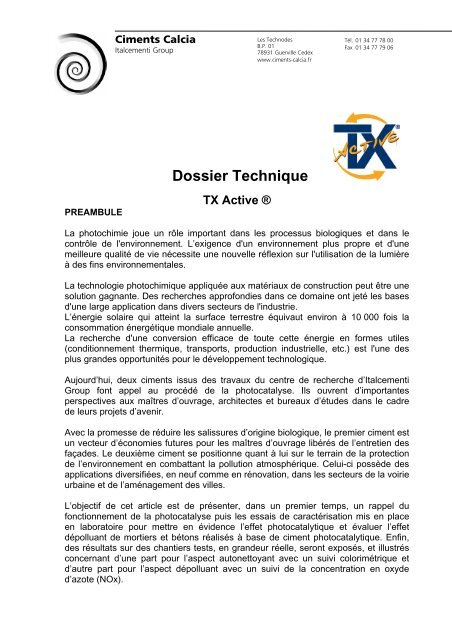 Le dossier technique - Ciments Calcia