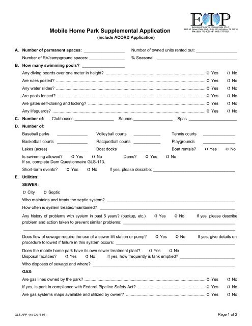 Mobile Home Park Supplemental Application ... - Execins.com