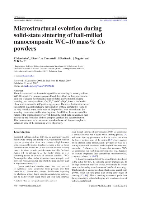 Microstructural Evolution During Solid State Sintering Of Ball Milled