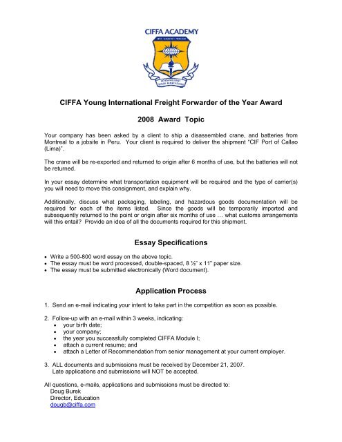 CIFFA Young International Freight Forwarder of the ... - CIFFA.com