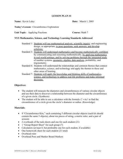 Lesson Plan 1 - Discover a Relationship