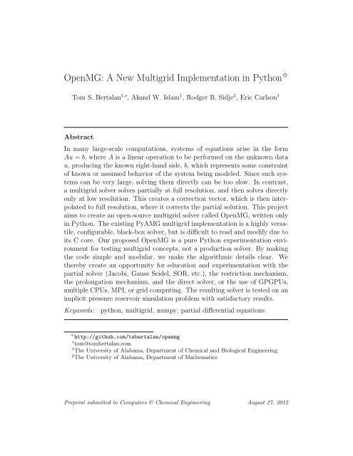 Openmg A New Multigrid Implementation In Python