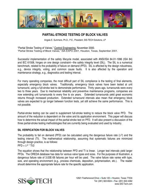 PARTIAL-STROKE TESTING OF BLOCK VALVES - SIS-Tech