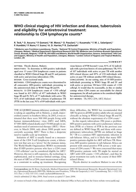 WHO clinical staging of HIV infection and disease - MSF Field ...