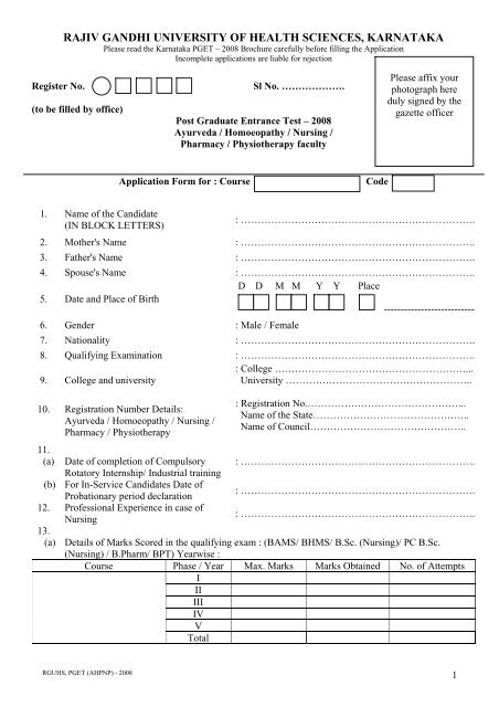 Application Form - Rajiv Gandhi University of Health Sciences