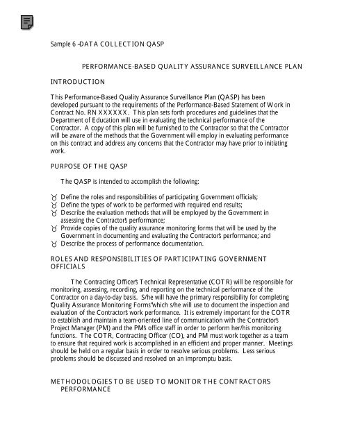 Sample 6 â DATA COLLECTION QASP PERFORMANCE-BASED ...