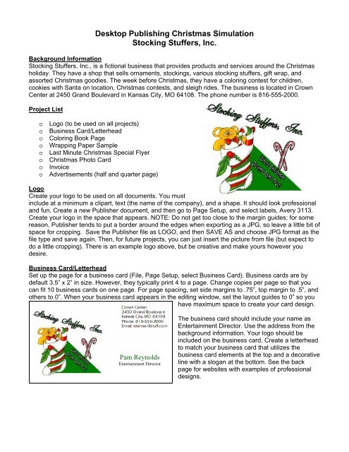 Desktop Publishing Christmas Simulation Stocking Stuffers, Inc.