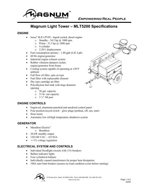 Magnum Light Tower Parts Manual | Shelly Lighting