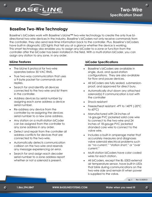 Two-Wire Specification Sheet - Baseline Systems