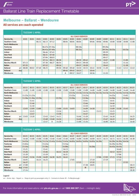 Ballarat Line Train Replacement Timetable - V/Line