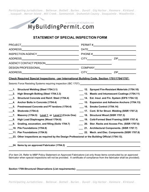 statement of special inspection form - MyBuildingPermit.com