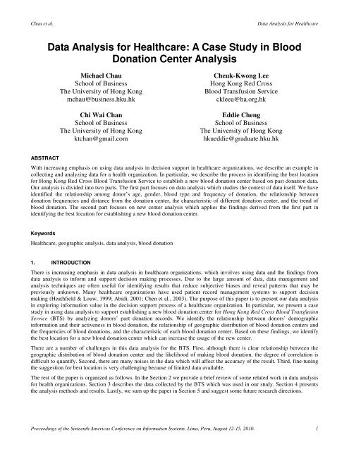Data Analysis for Healthcare: A Case Study in Blood Donation ...