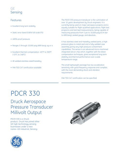 Aerospace Pressure Transducer â PDCR 330 Series