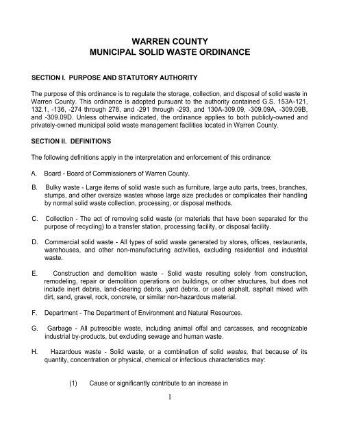Solid Waste Ordinance - Warren County