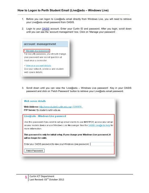 Logon to Student Webmail (Curtin Perth)