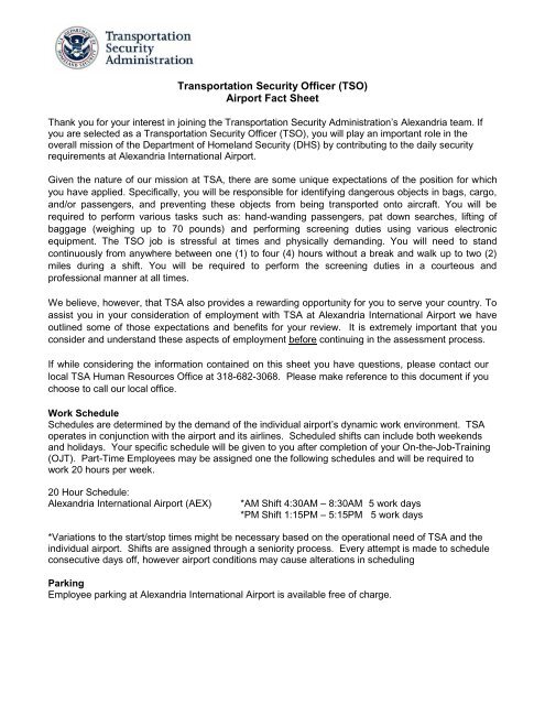 Transportation Security Officer (TSO) Airport Fact Sheet - Homeland ...