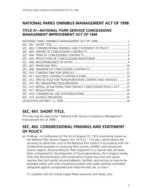 NATIONAL PARKS OMNIBUS MANAGEMENT ACT OF 1998