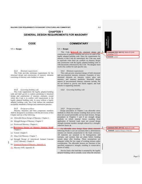 chapter 1 general design requirements for masonry code commentary