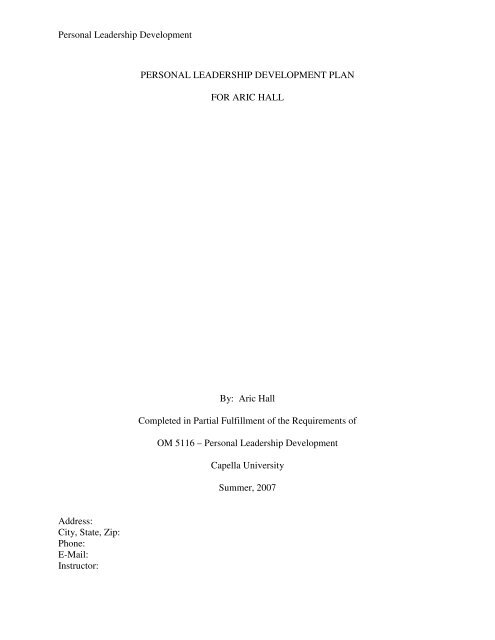 Personal Leadership Development Plan - AricHall.com