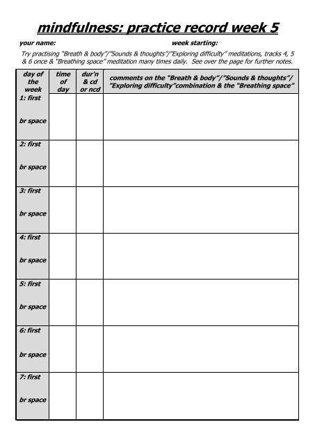 Relaxation Practice Record - Goodmedicine.org.uk