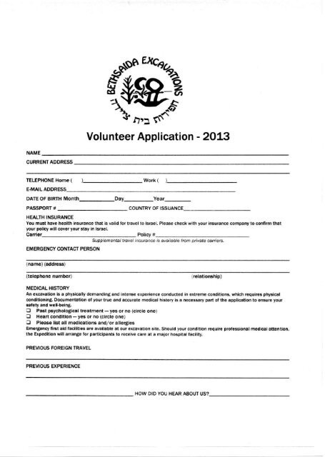 Bethsaida dig application form - Mission Travel