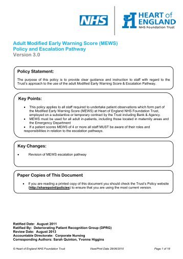 1 Early Warning Score (EWS) Management Protocol