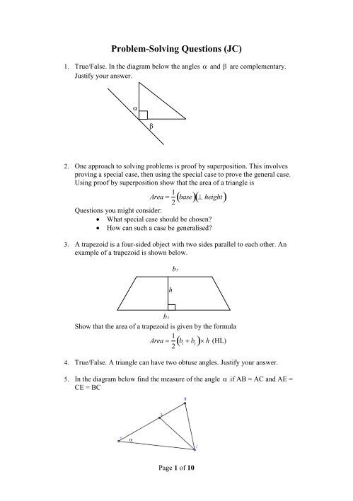 Problem Solving Questions PDF - Project Maths