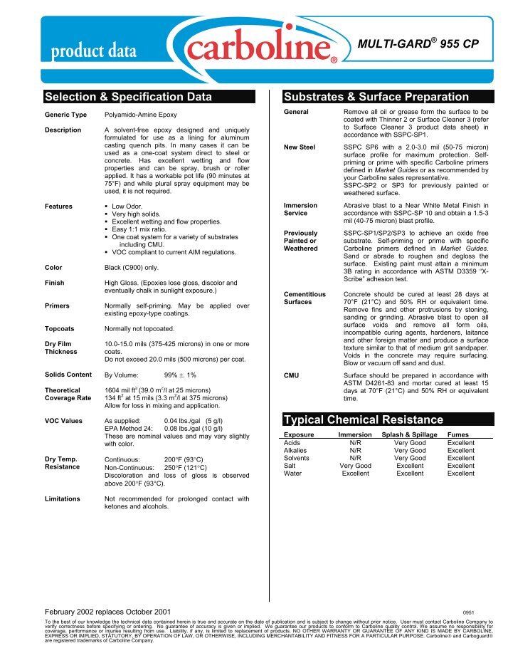 293 free Magazines from MSDS.CARBOLINE.COM