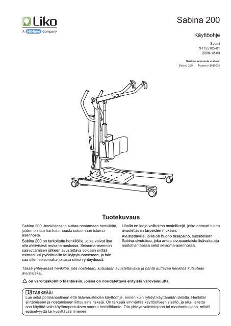 Sabina 200 kÃ¤yttÃ¶ohje.pdf - Algol-Trehab Oy