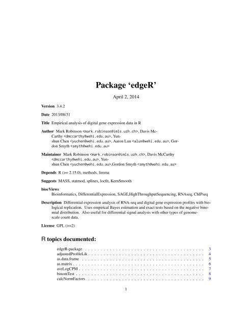 Package 'edgeR' - Bioconductor
