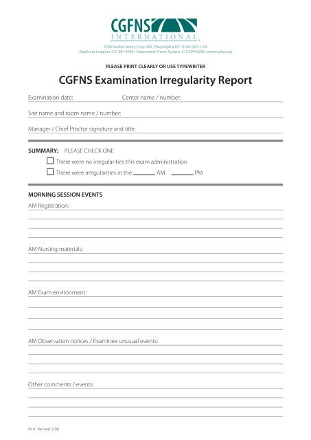 Exam Irregularity report - Cgfns