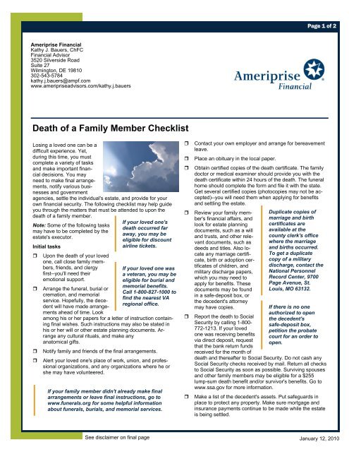 Loss of A Family Member Checklist