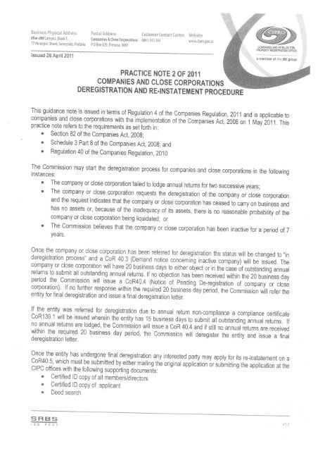 Deregistration and Re-instatement procedure - Cipro