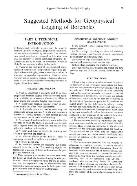 Suggested Methods for Geophysical Logging of Boreholes - ISRM