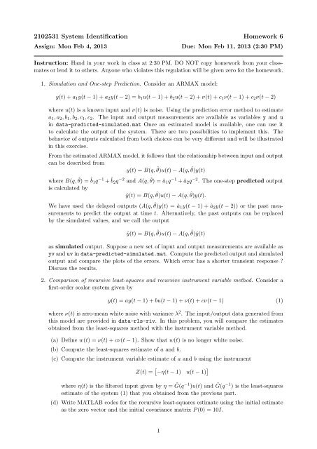 2102531 System Identification Homework 6