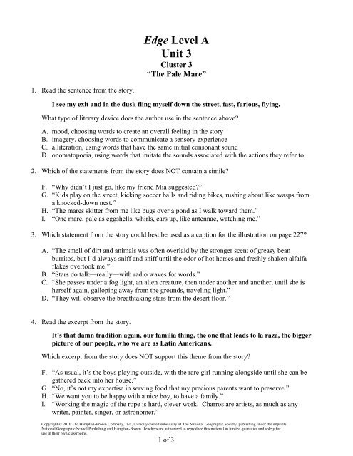 Edge Level A Unit 3 - Division of Language Arts/Reading