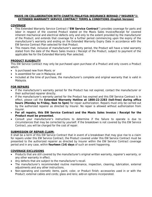 extended warranty service contract terms & c - Maxis