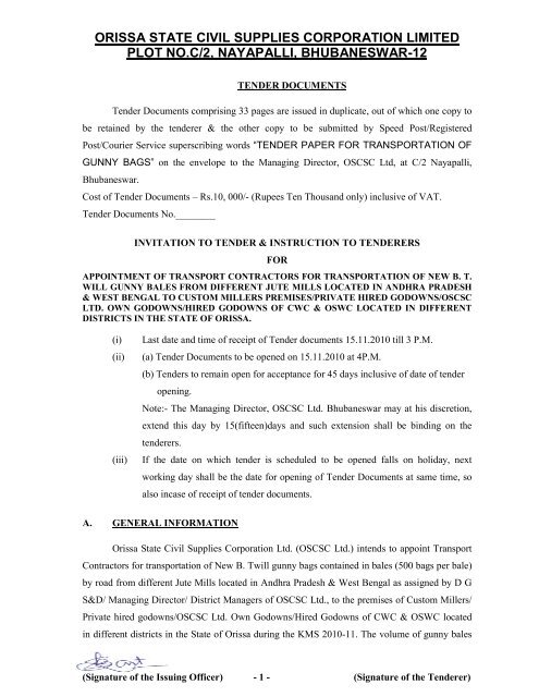ORISSA STATE CIVIL SUPPLIES CORPORATION LIMITED PLOT ...