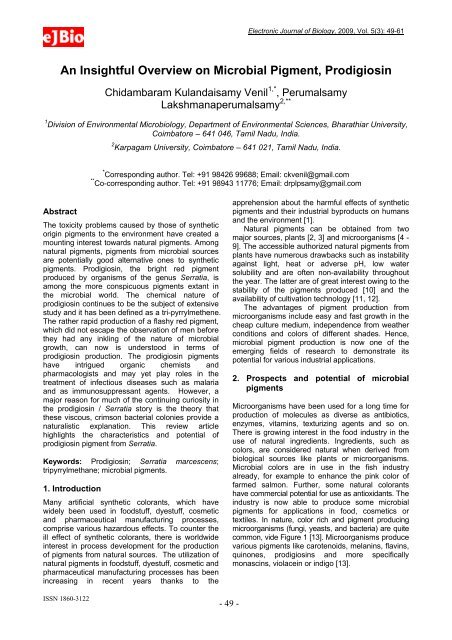 An Insightful Overview on Microbial Pigment, Prodigiosin - Electronic ...