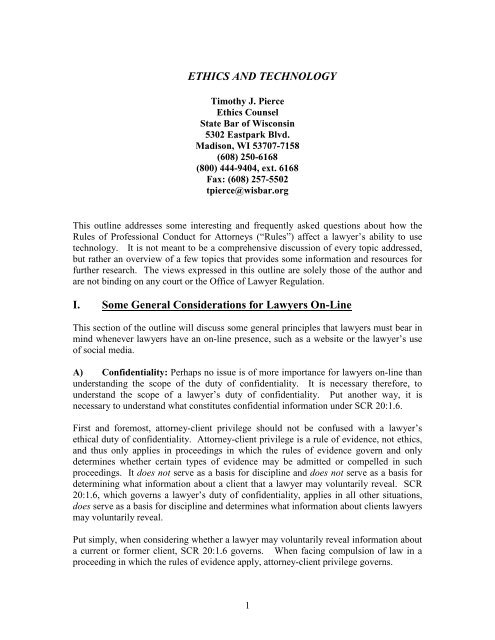 ethics and technology - Marketplace - State Bar of Wisconsin