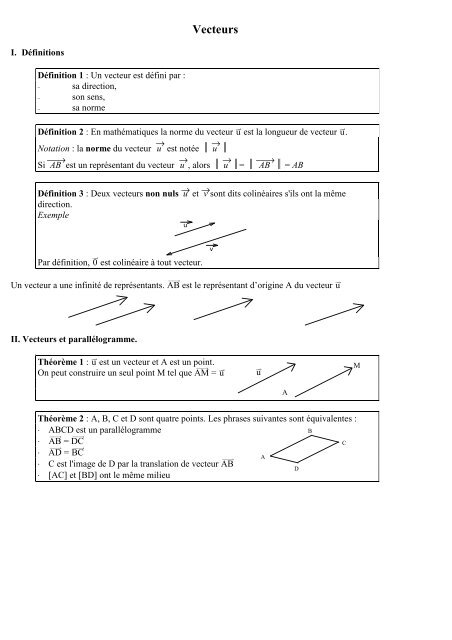 Vecteurs : Résumé de cours et méthodes 1 Egalité de - Xm1 Math