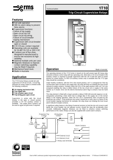 Features Application Trip Circuit Supervision Relays ... - Rmspl.com.au