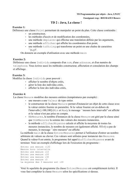 TD 2 : Java, La classe ! - MIV